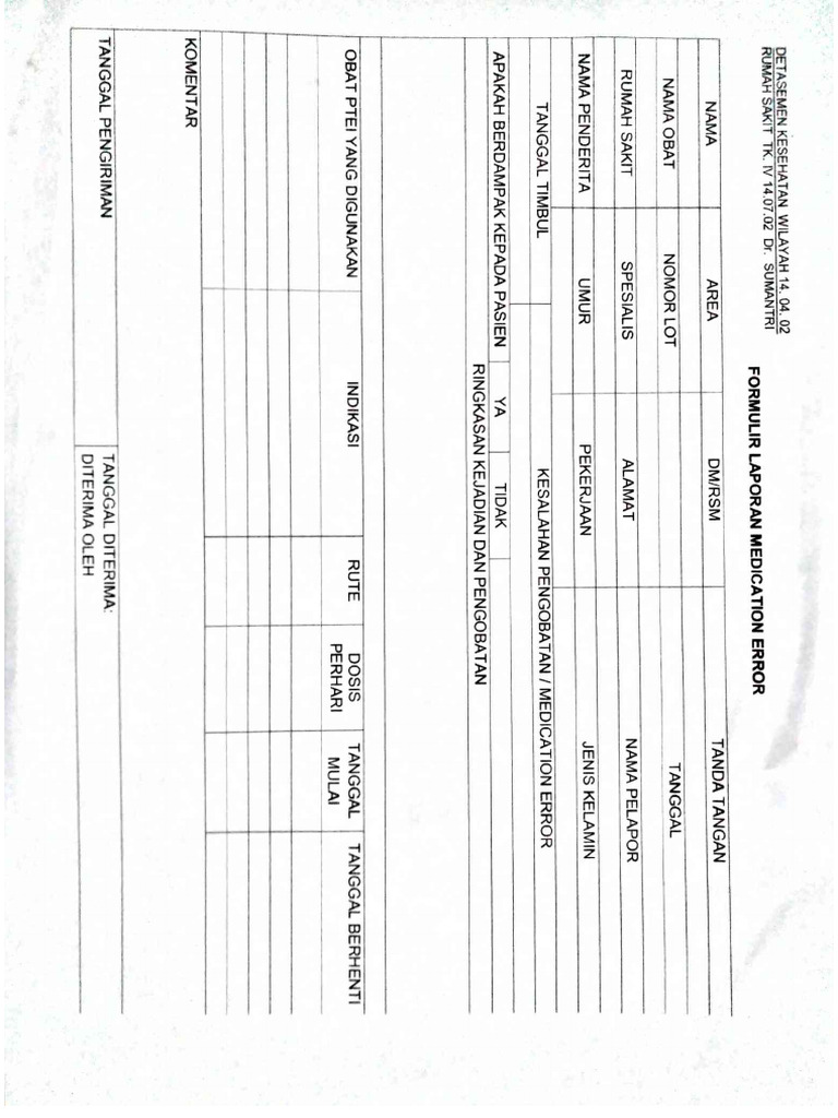 Formulir Laporan Medication Error | PDF