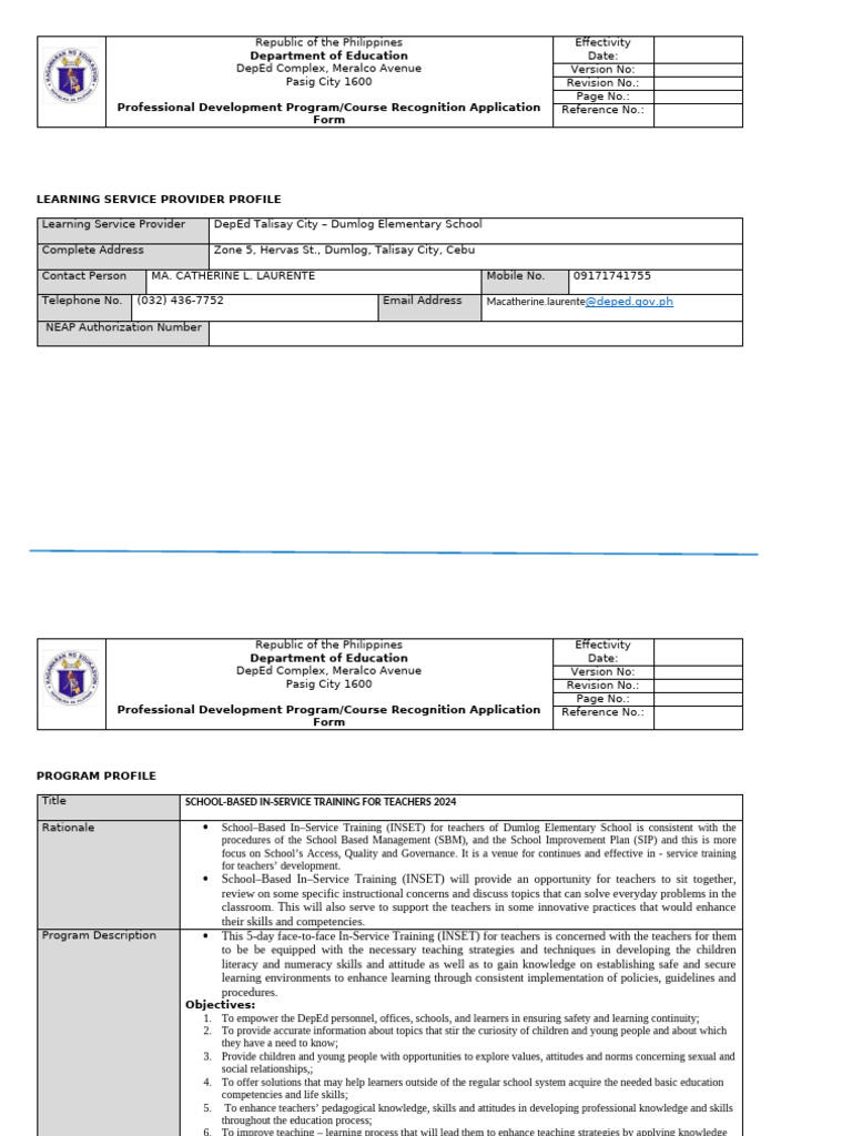 Inset Professional Learning Service Provider - Final | PDF