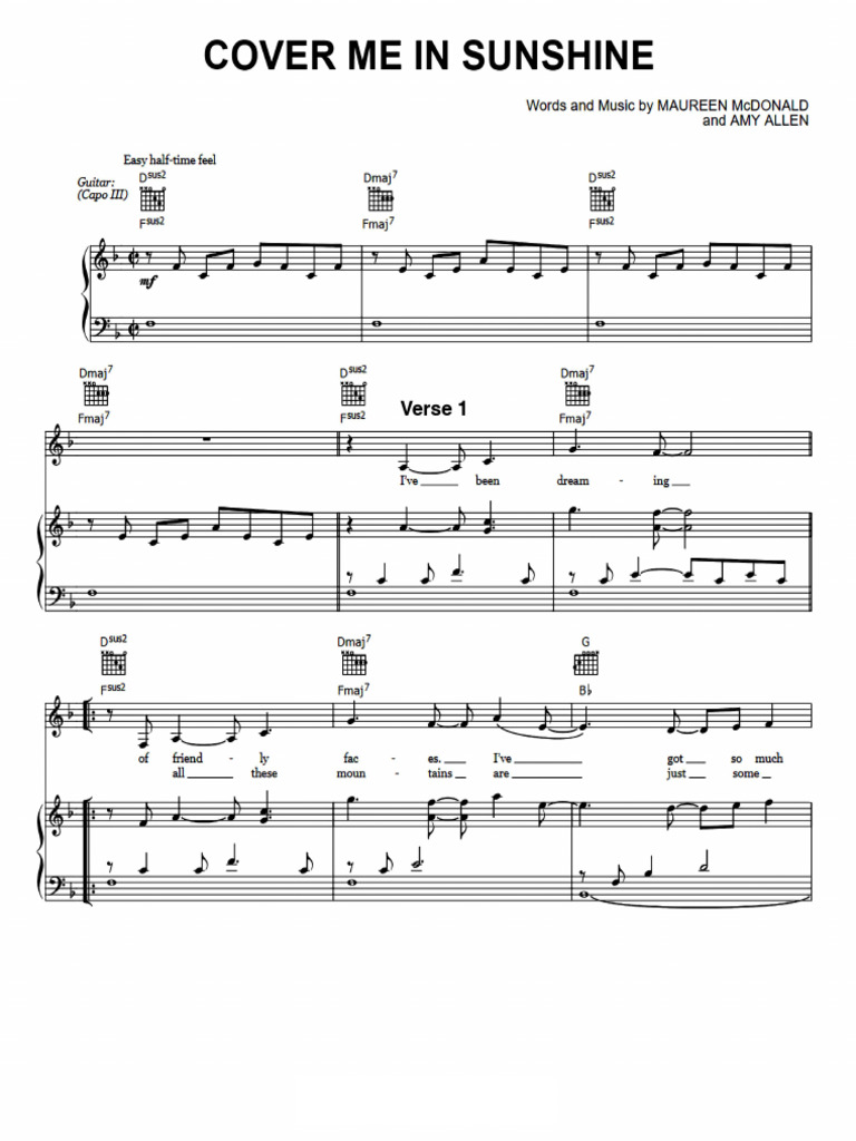 Cover Me in Sunshine Sheet Music | PDF