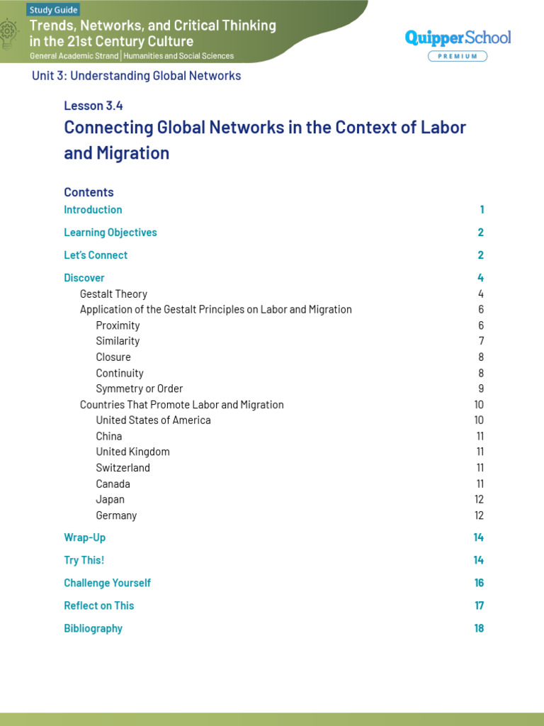 TNT 12 - Q1 - 0304 - SG - Connecting Global Networks in The Context of Labor and Migration | PDF