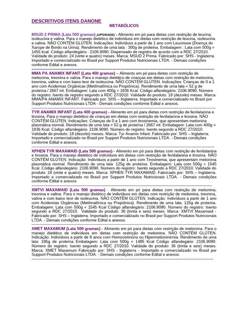 Descritivo de Produtos - Atualizados - PROPOSTAS_DANONE | PDF