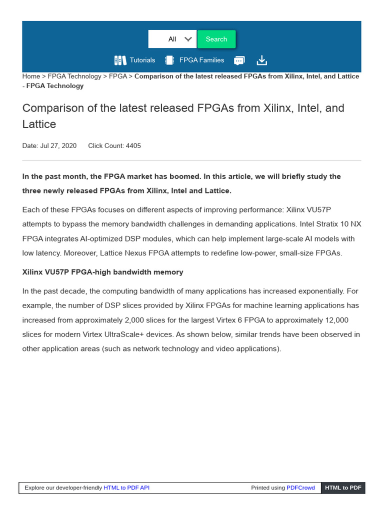 Comparison of The Latest Released FPGAs From Xilinx, Intel, and Lattice ...