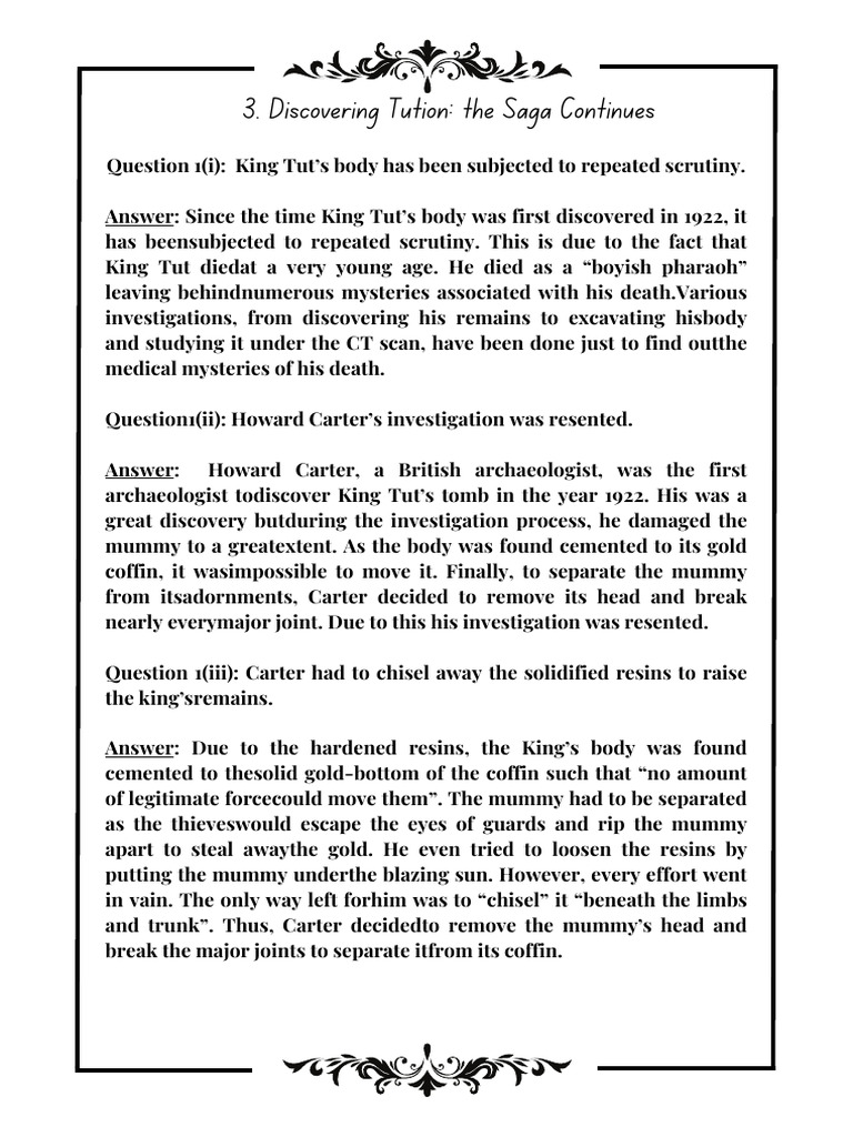 Question 1 (I) King Tut's Body Has Been Subjected To Repeated Scrutiny ...