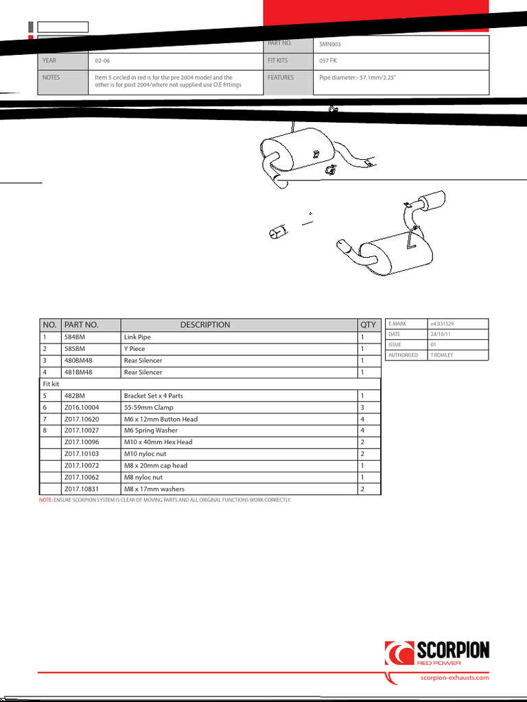 Fitting Instructions SMN003 | PDF
