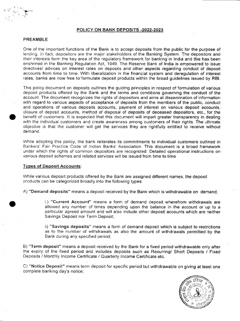 Policy On Bank Deposit | PDF
