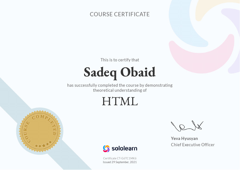 Sadeq-HTML Certification | PDF