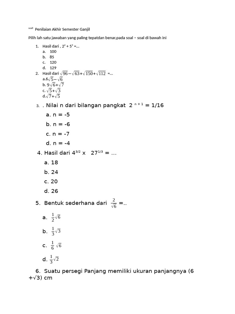 Soal Penilaian Akhir Semester Ganjil | PDF