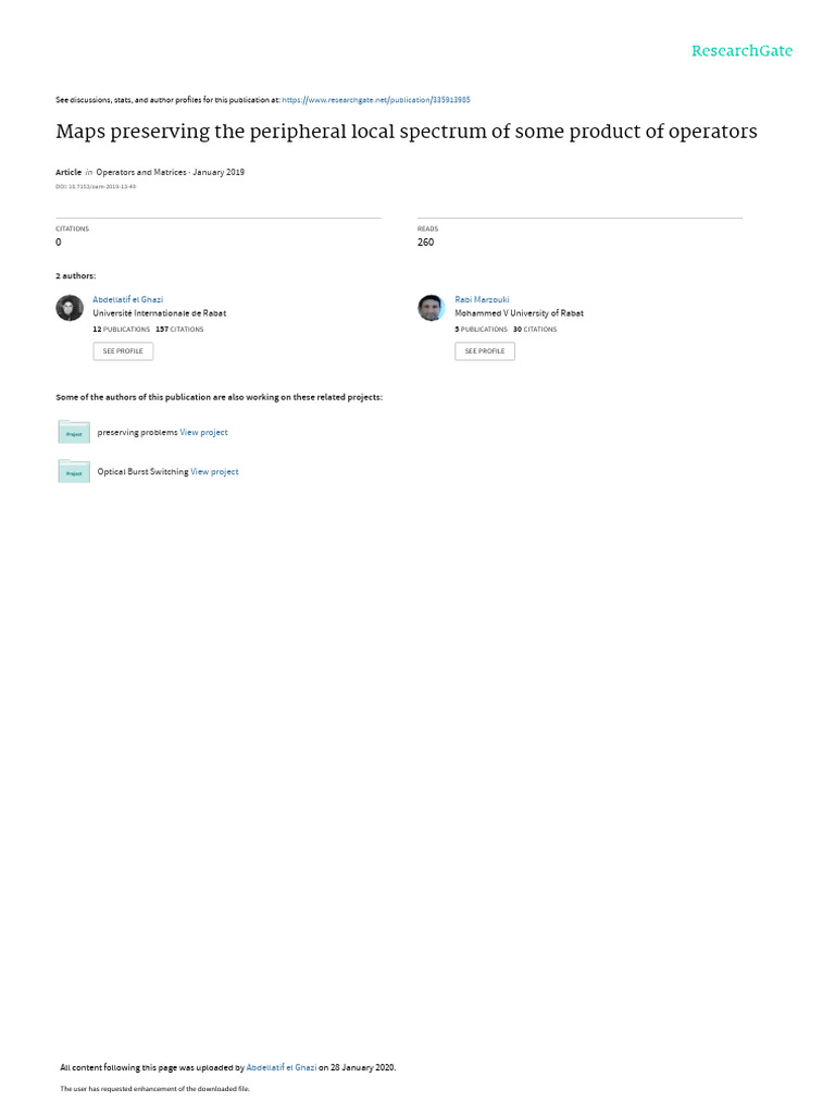 Maps Preserving The Peripheral Local Spectrum of Some Product of Operators | PDF