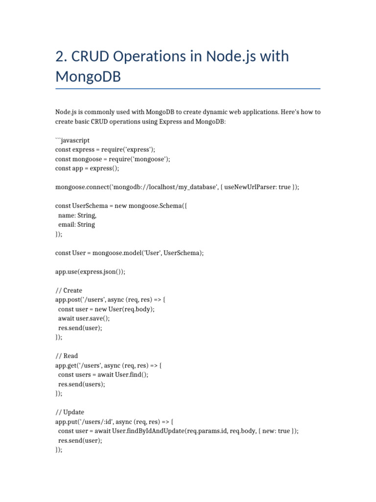 CRUD Operations in Node Js With MongoDB | PDF