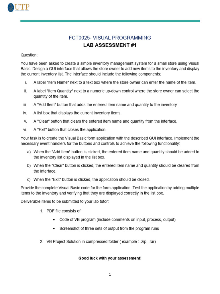 ASSESSMENT 1-Lab Assessment Question | PDF