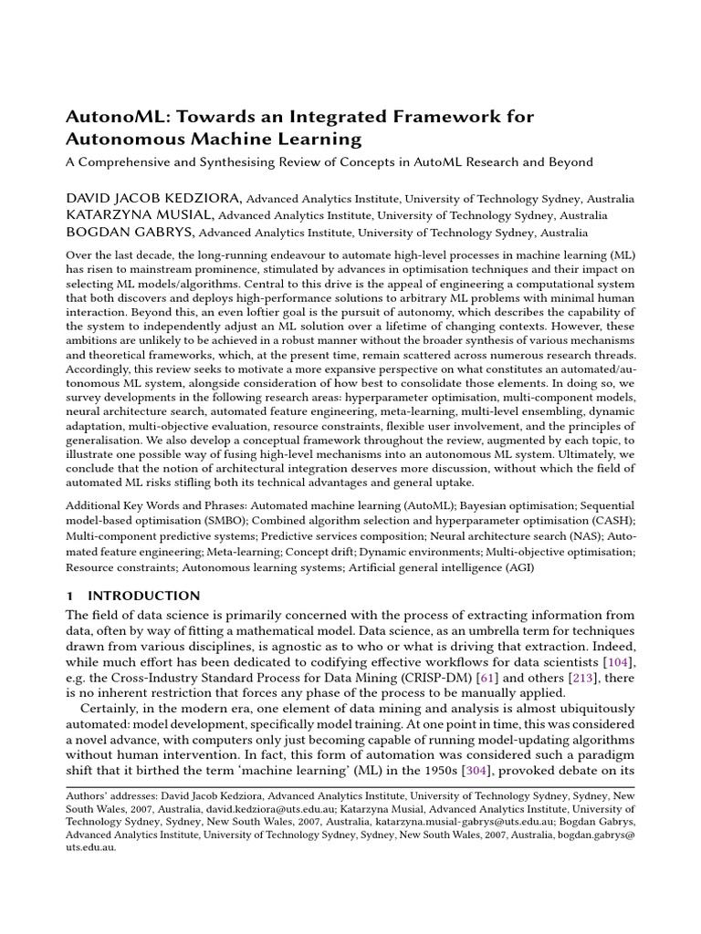 Kedziora, Musial, Gabrys - 2020 - AutonoML Towards an Integrated Framework for Autonomous ...