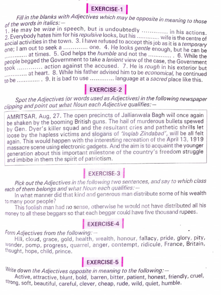 Exercise-1 Adjectives Meaning | PDF
