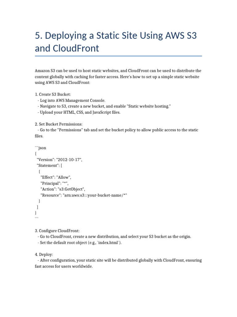 Deploying A Static Site Using AWS S3 and CloudFront | PDF