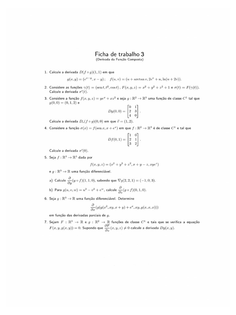 Exercícios Matemática - Derivada da Função Composta | PDF