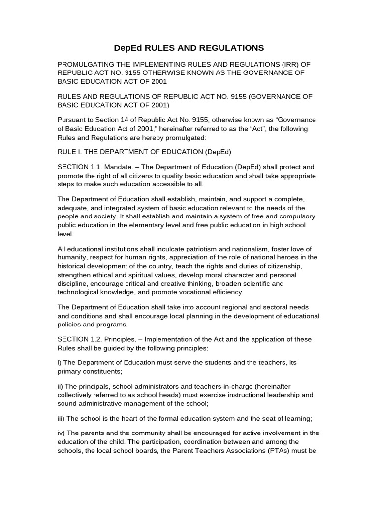 Deped Rules and Regulations | PDF | Schools | Learning