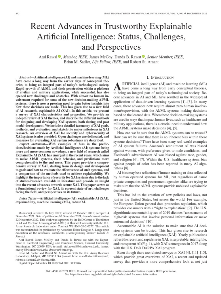 Recent Advances in Trustworthy Explainable Artificial Intelligence Status Challenges and ...