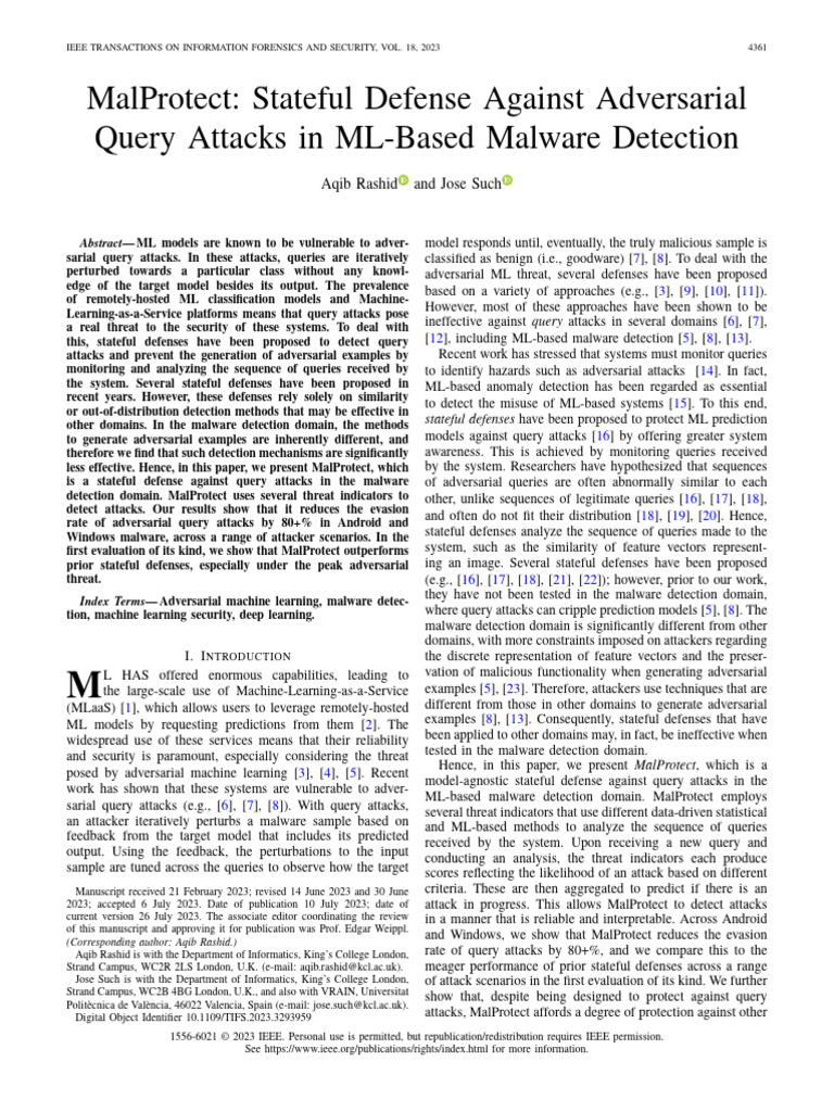 Malprotect Stateful Defense Against Adversarial Query Attacks In Ml Based Malware Detection Pdf