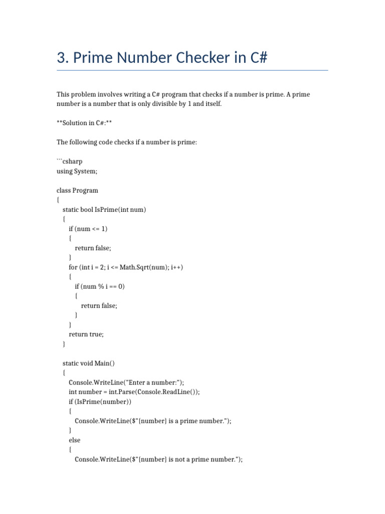 3 Prime Number Checker in C# | PDF 3 Prime Number Checker in C# | PDF