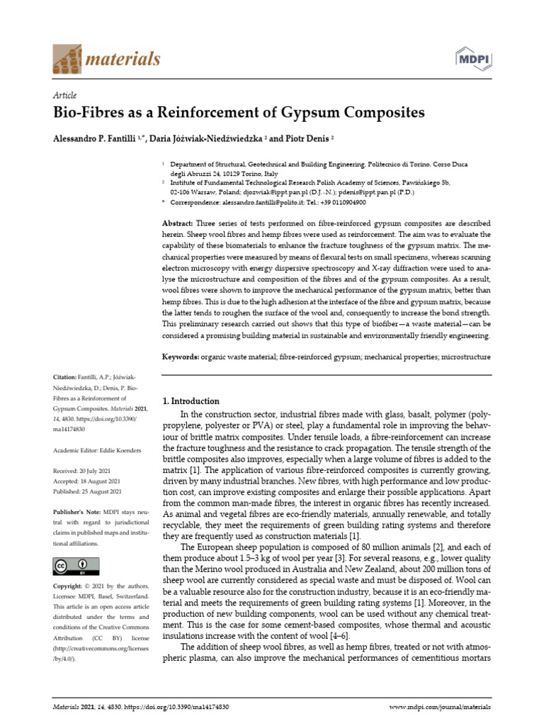 Bio-Fibres As A Reinforcement of Gypsum Composites | PDF | Composite ...