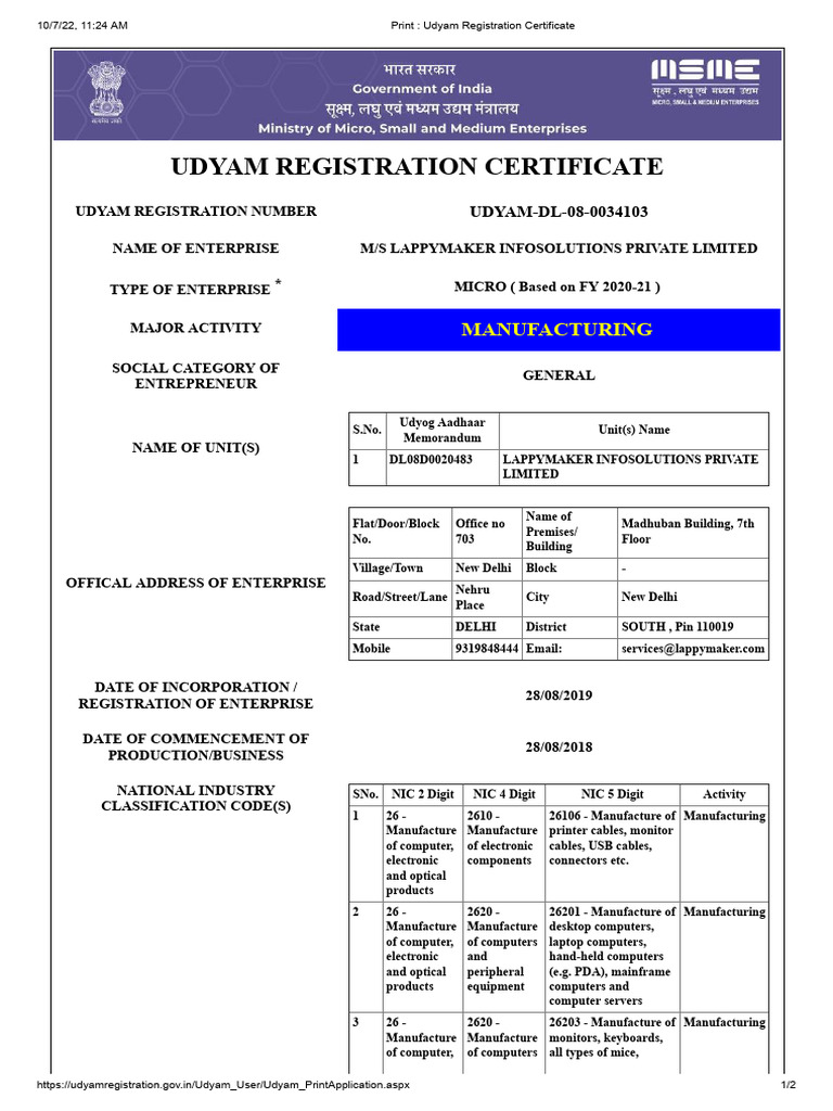 Udyam Registration for Micro Enterprise | PDF | Computer Engineering ...