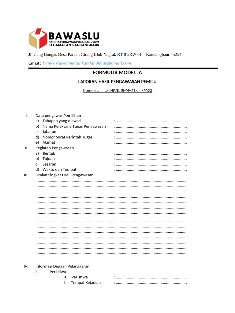 FORM A LHP Panwas KDH | PDF