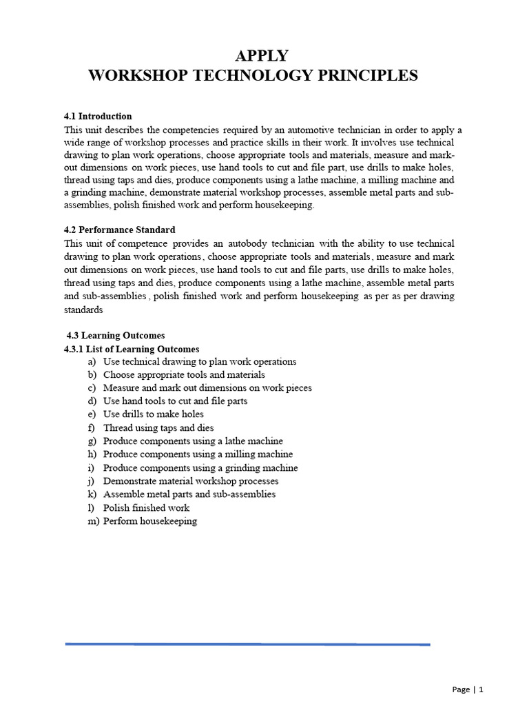 MEC 5112 & MEC 6112 Workshop-Technology-Principles | PDF