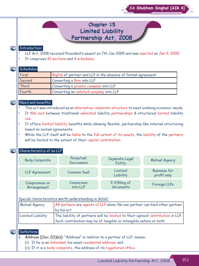 Chapter 15 - The Limited Liability Partnership Act, 2008 | PDF