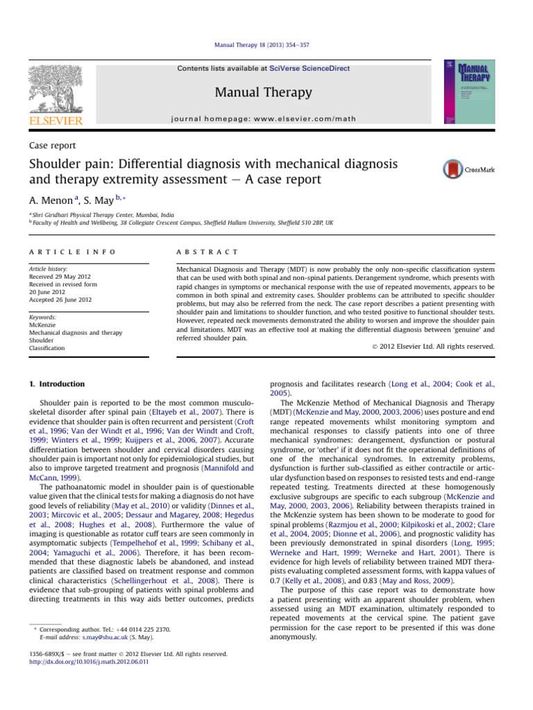 Shoulder Pain Differential Diagnosis Case | PDF | Shoulder | Physical ...