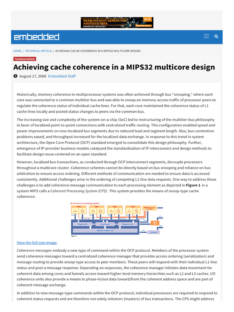 Achieving Cache Coherence in A MIPS32 Multicore Design - Matthias Knoth - Embedded | PDF