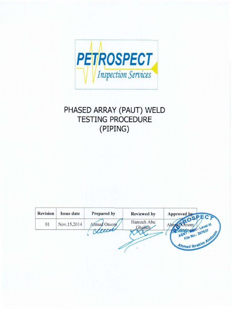 PAUT Weld Inspection Procedure Guide | PDF | Nondestructive Testing ...