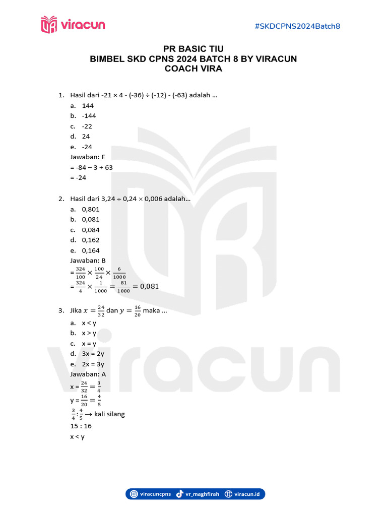 1.1 Pembahasan PR Basic TIU - Viracun Batch 8 | PDF