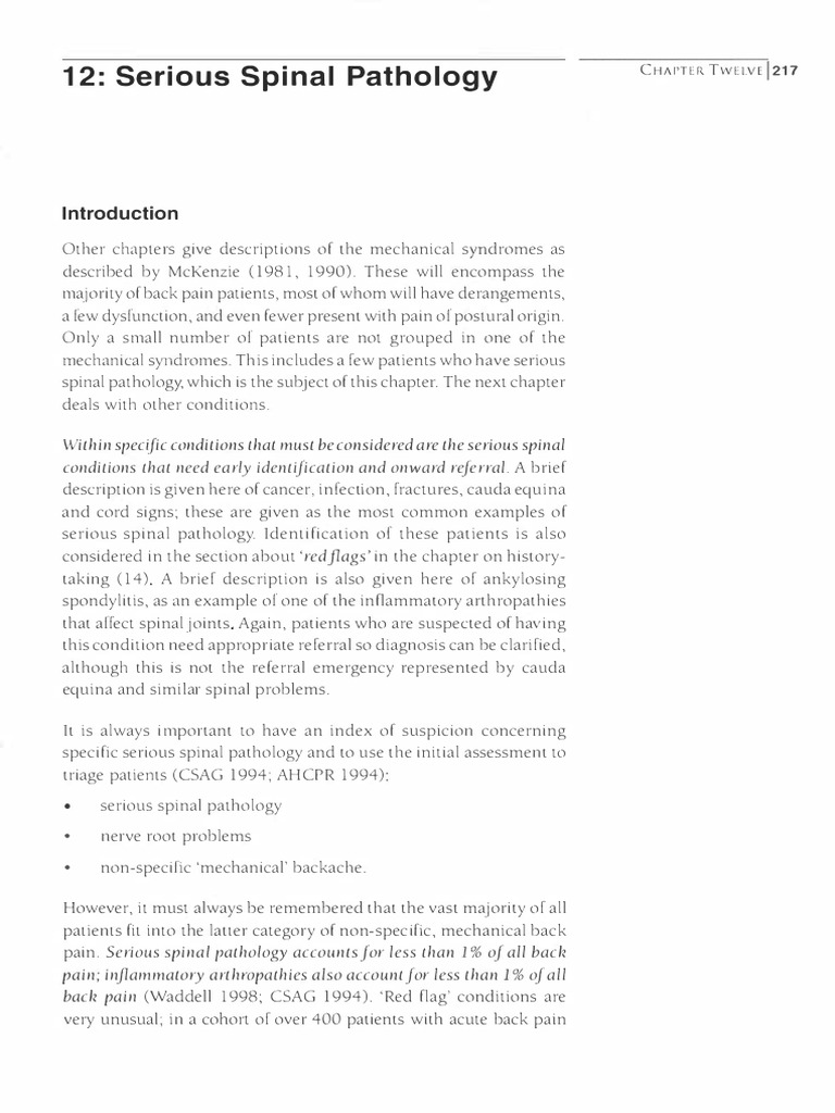 12: Serious Spinal Pathology: Within Specific Conditions That Must Be ...