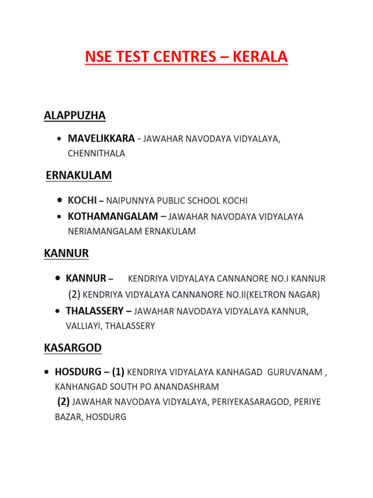 Nse Test Centres List | PDF