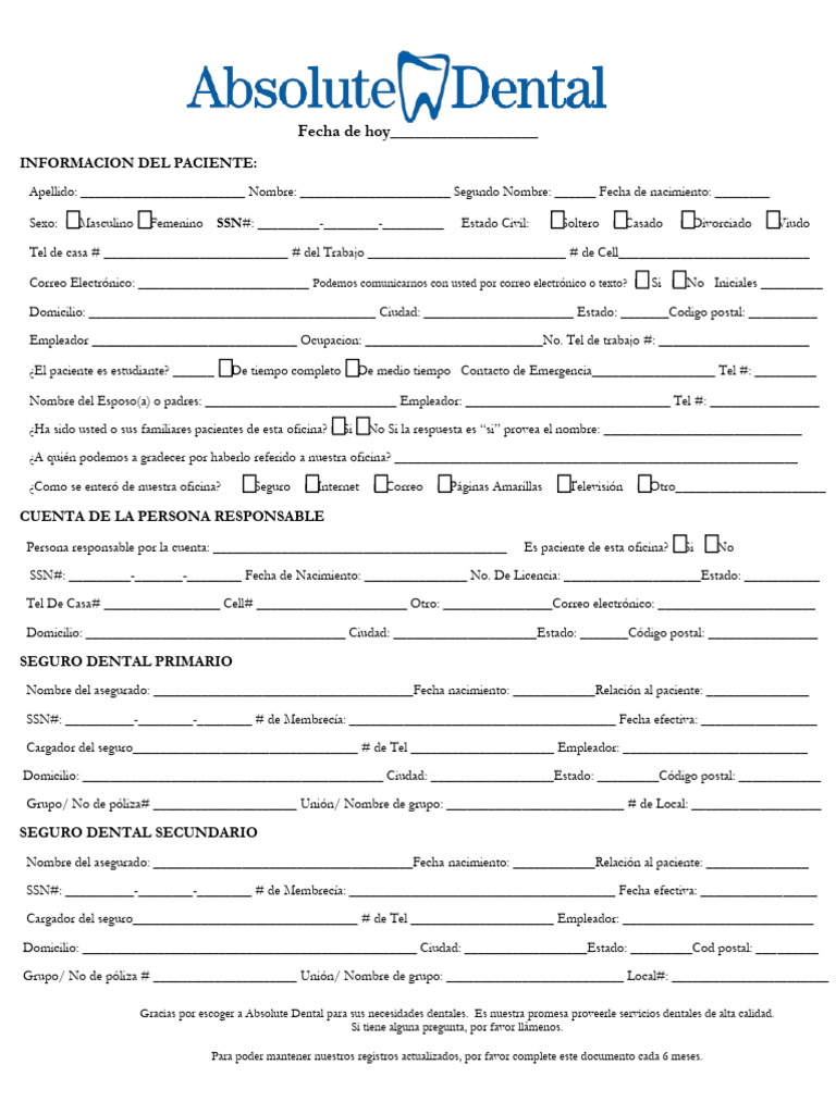 Absolute New Patient Packet Spanish August 2023 Fillable | PDF