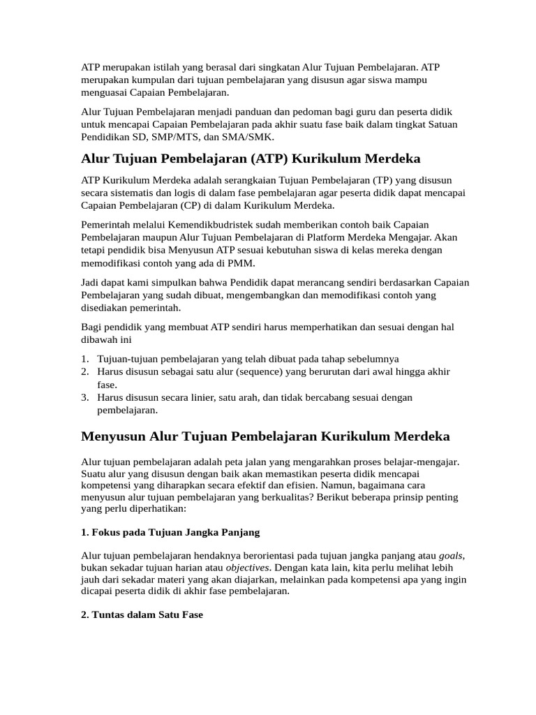 ATP Kurikulum Merdeka 2024 Terbaru Dan Terupdate | PDF