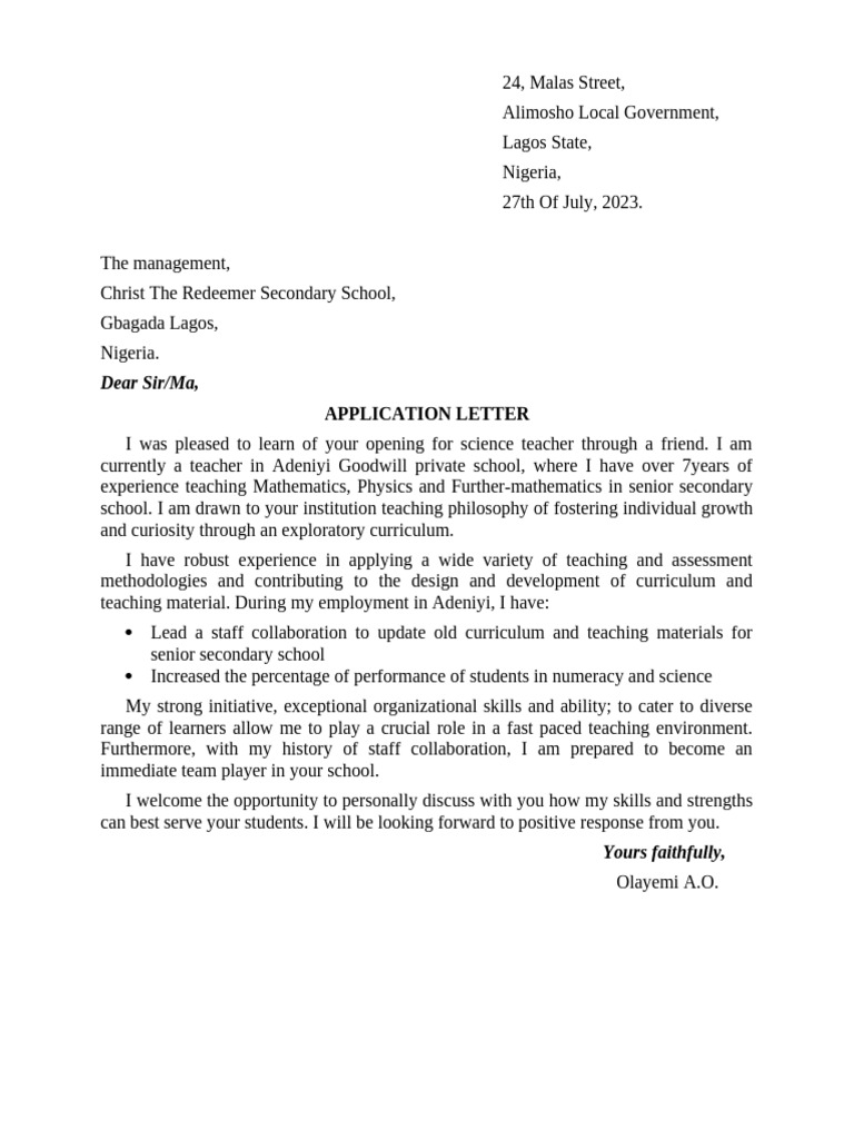 APPLICATION LETTER SAMPLE | PDF