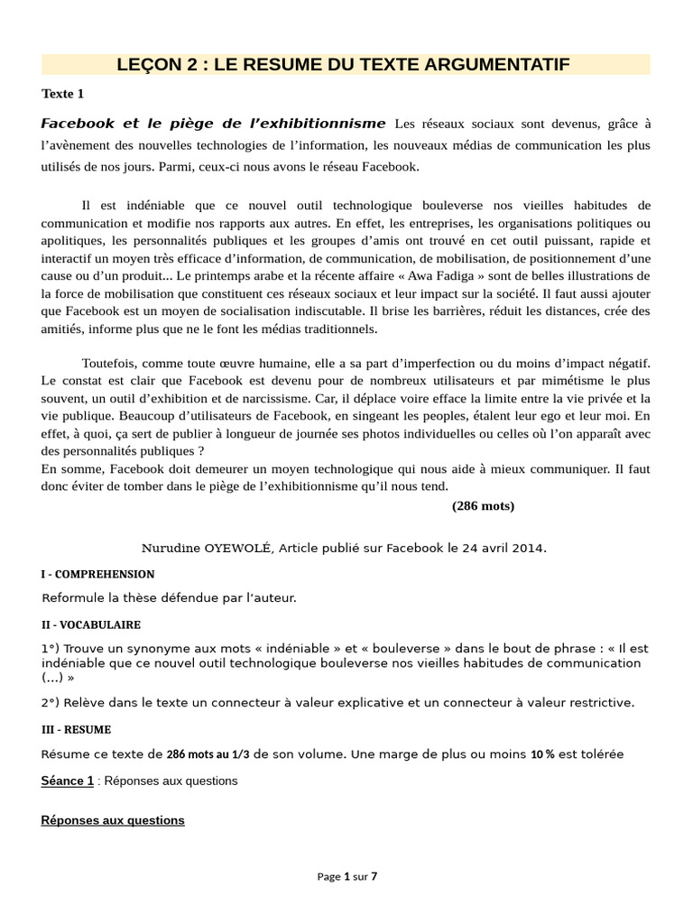 resume-du-texte-argumentatif-cours-de-francais- | PDF