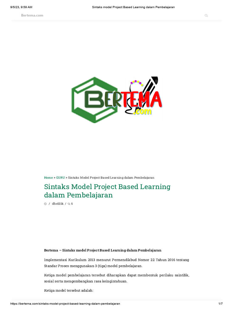 Sintaks Model Project Based Learning Dalam Pembelajaran | PDF