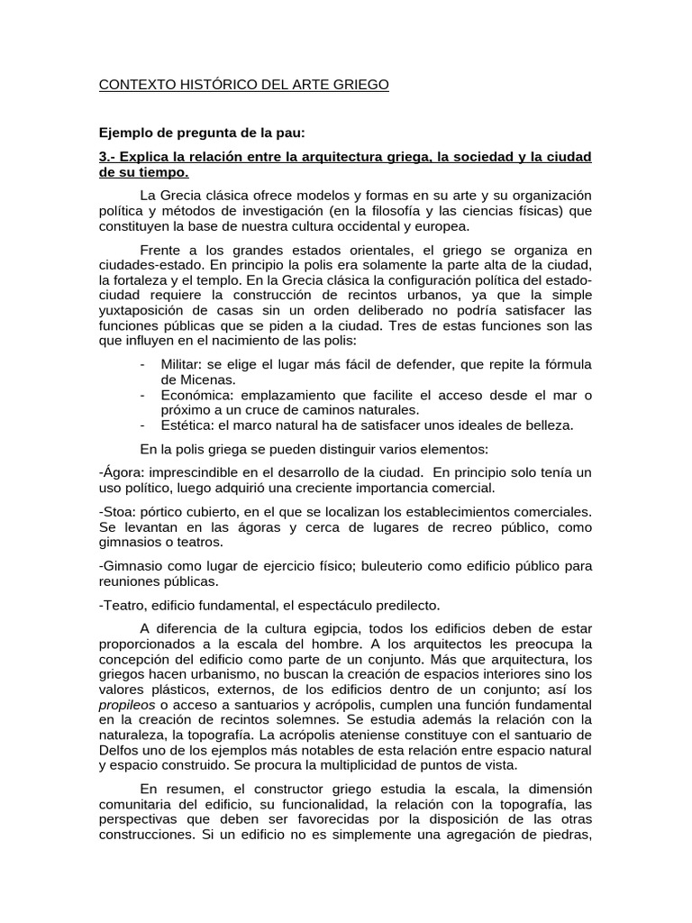 Contexto Histã Rico Del Arte Griego | PDF | Antigua Grecia | Escultura