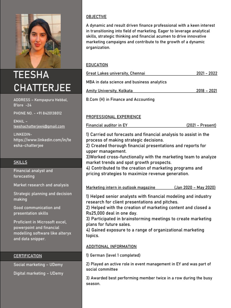 Teesha Chatterjee - Marketing Resume | PDF