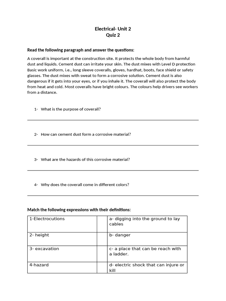 Electrical Unit 2 Quiz | PDF