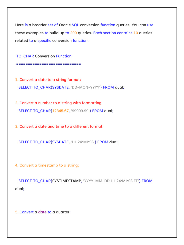 Here Is A Broader Set of Oracle SQL Conversion Function Queries | PDF