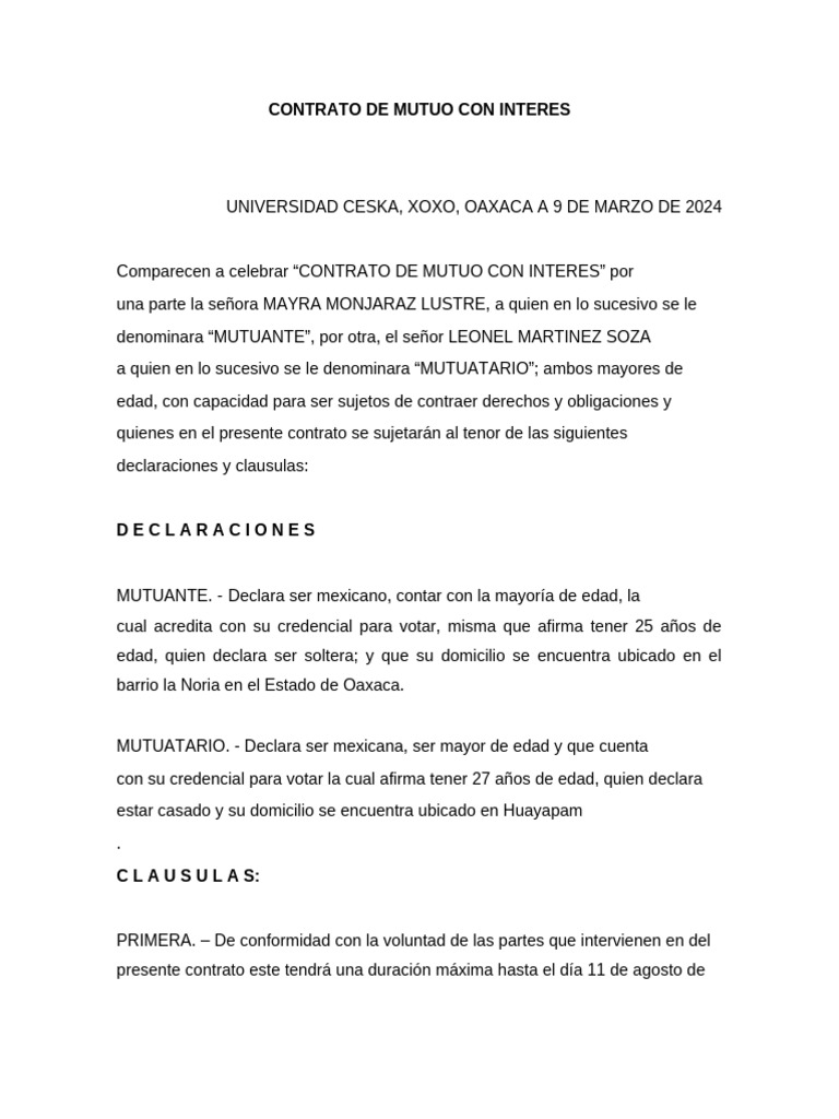 Contrato de Mutuo Con Interes | PDF