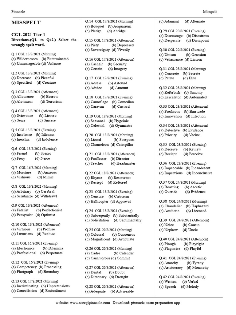 Pinnacle SSC English 7600+ TCS MCQ-698-729 | PDF