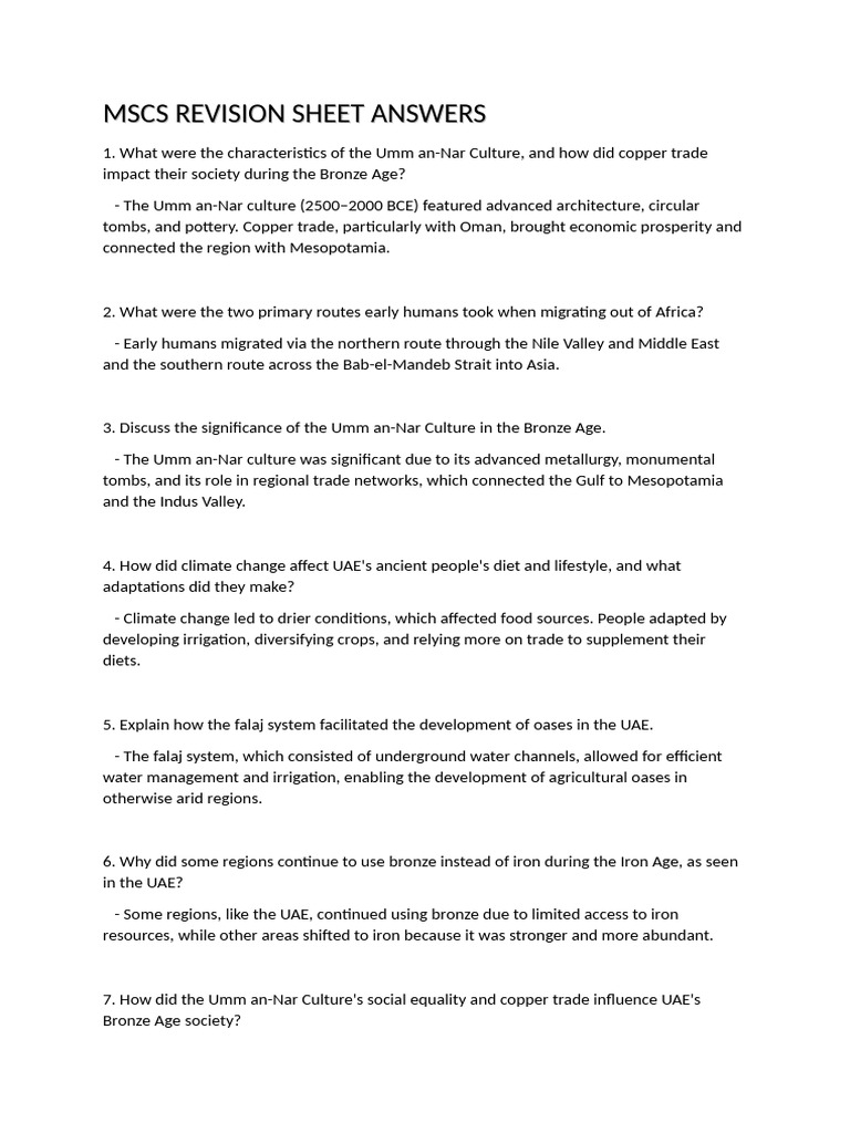 mscs revision sheet ans | PDF
