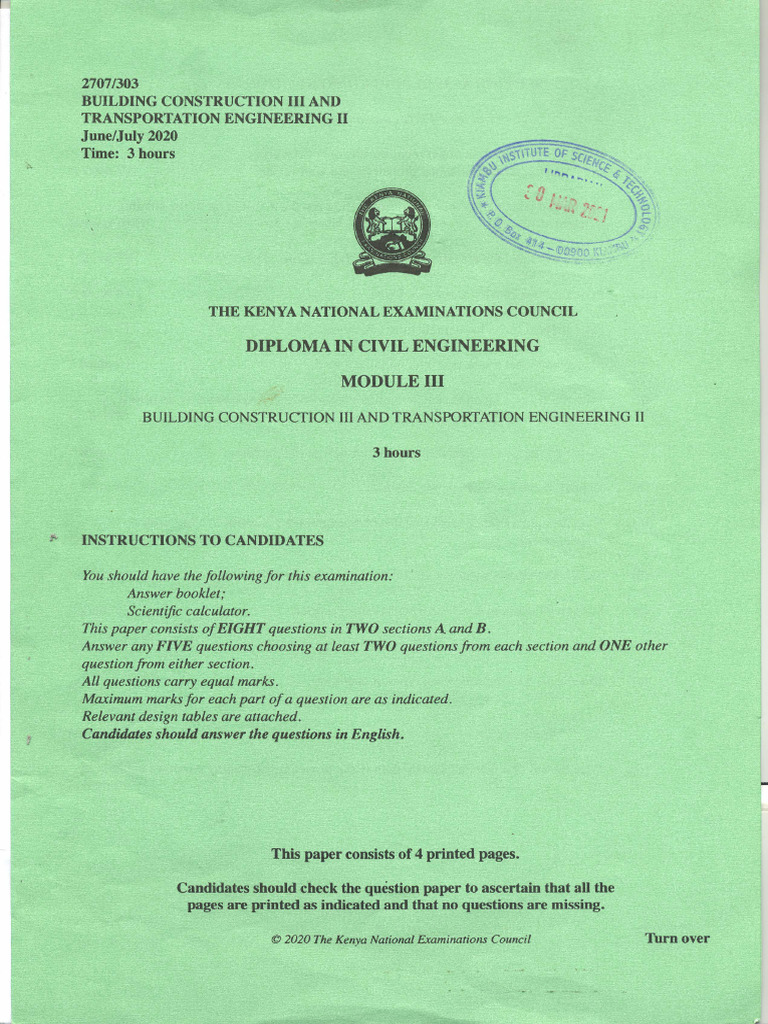 Building Construction III and Transportation Engineering II July 2020 ...