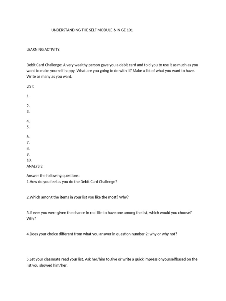 MODULE 6 ANSWER GE 101 | PDF