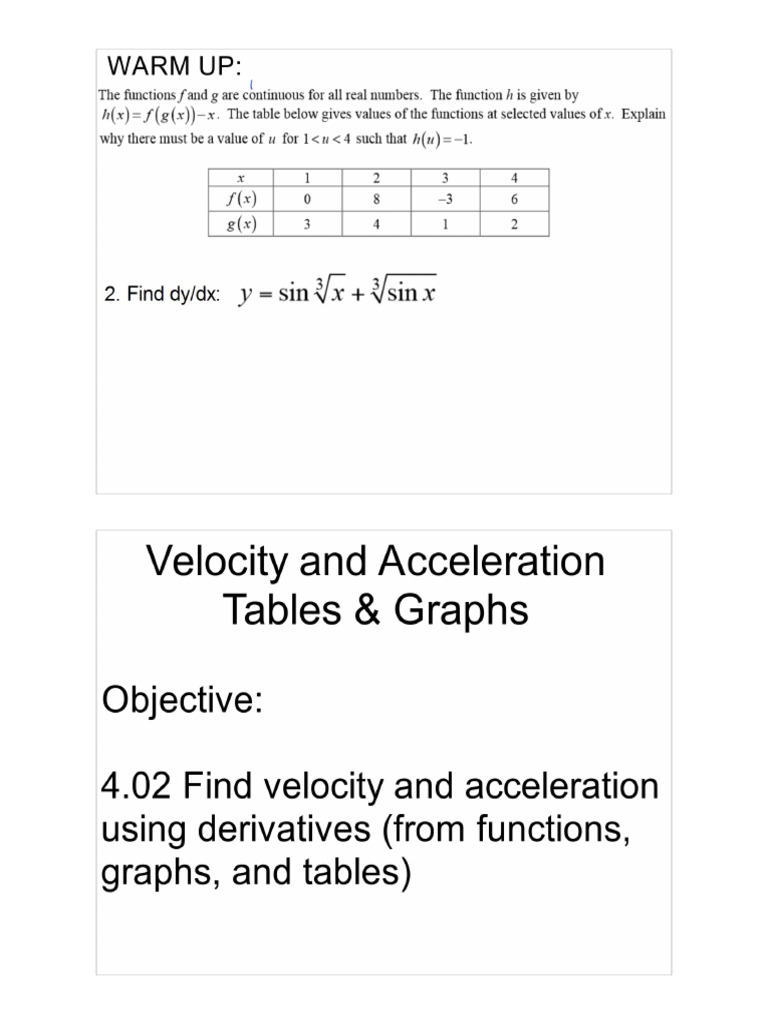 2 Velocity and Acceleration From Tables and Graphs | PDF