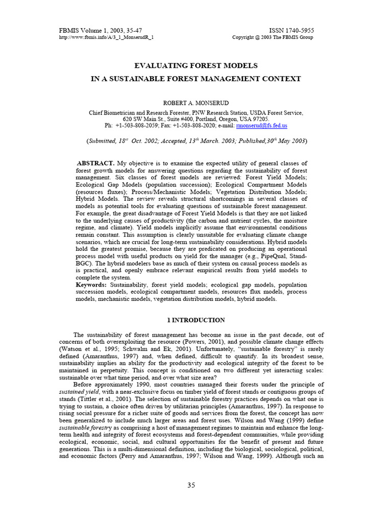 Evaluating Forest Models in A Sustainable Forest Management Context ...
