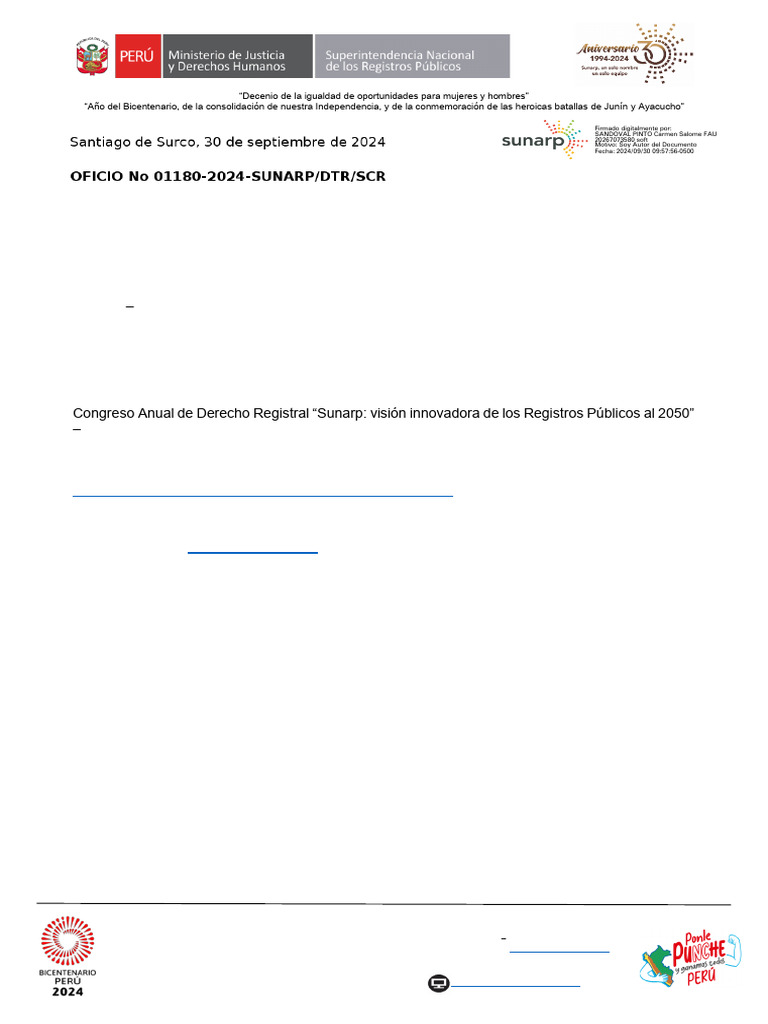 OFICIO No 01180-2024-SUNARP - DTR - SCR | PDF